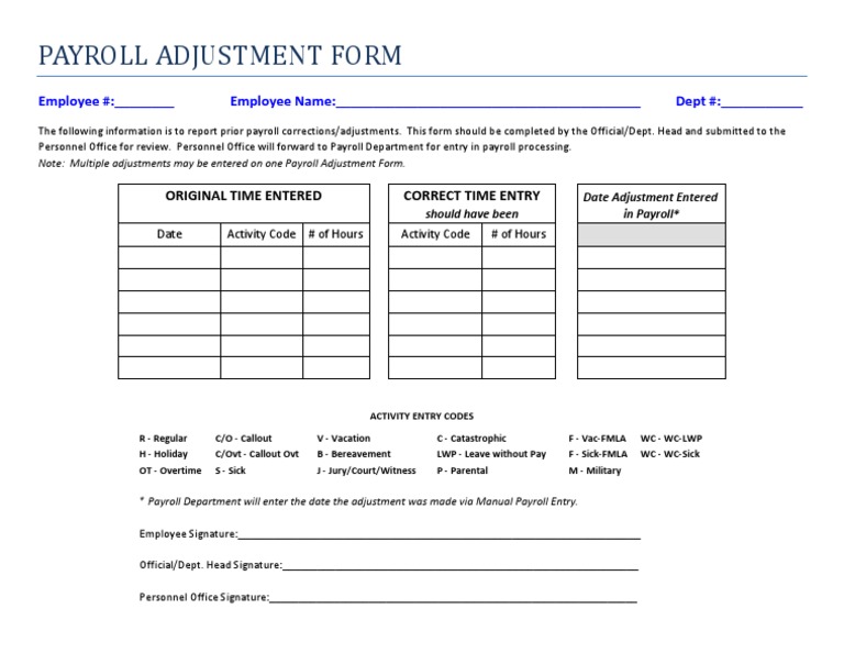 Payroll Adjustment Request Form | PDF