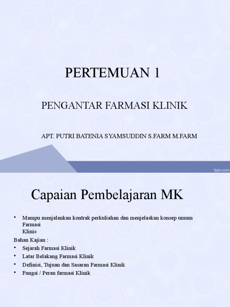 Pertemuan 1 Pengantar Farmasi Klinik | PDF