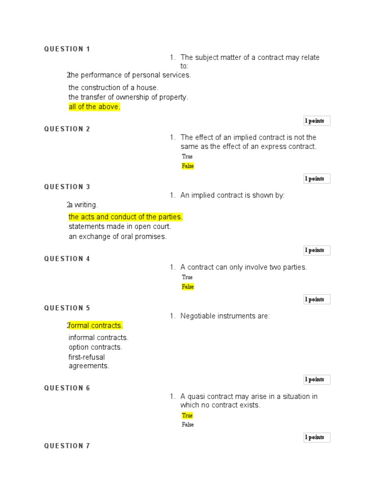 Chapter 12 Quiz - Business Law | PDF | Contract Law | Law And Economics
