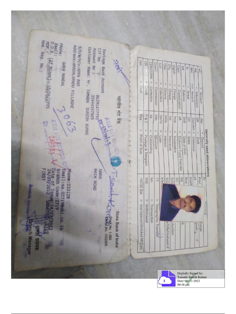 Suresh Bank Pass Book (SBI) | PDF