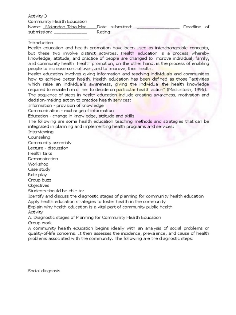 Activity PH | PDF | Health Education | Behavior