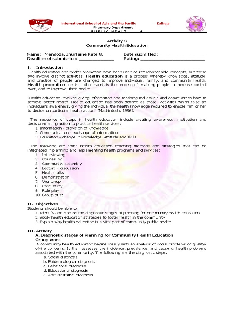 Public Health Activity 3 | PDF | Psychological Concepts | Cognition