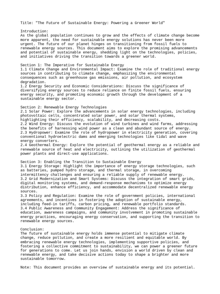 The Future of Sustainable Energy Powering A Greener World | Download ...