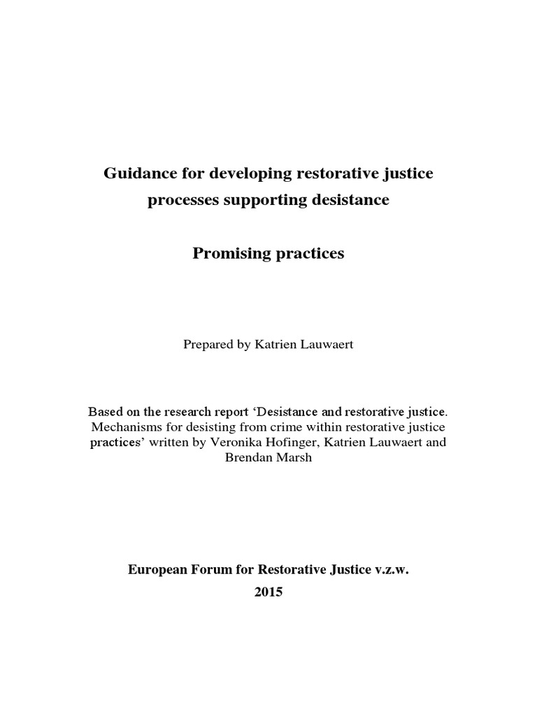 Book - Guidance For Developing Restorative Justice Processes Supporting Desistance Promising ...