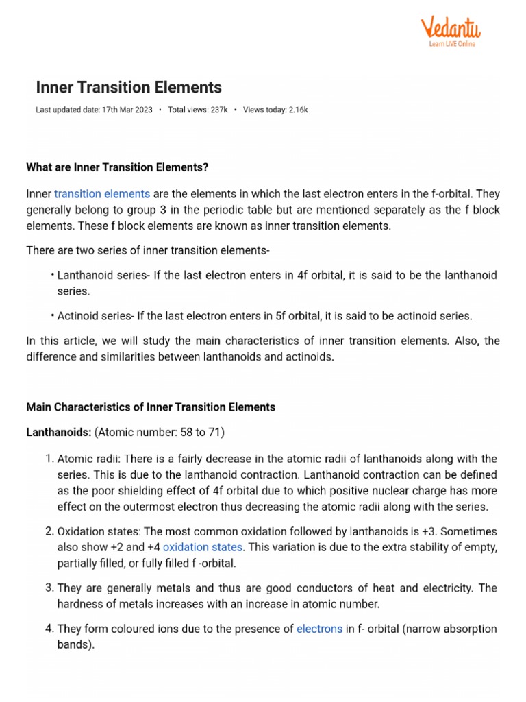 Inner Transition Elements | PDF