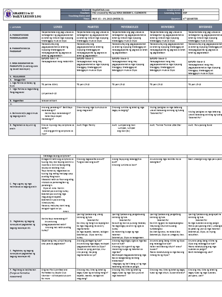 DLL - Esp 1 - Q4 - W3 | PDF