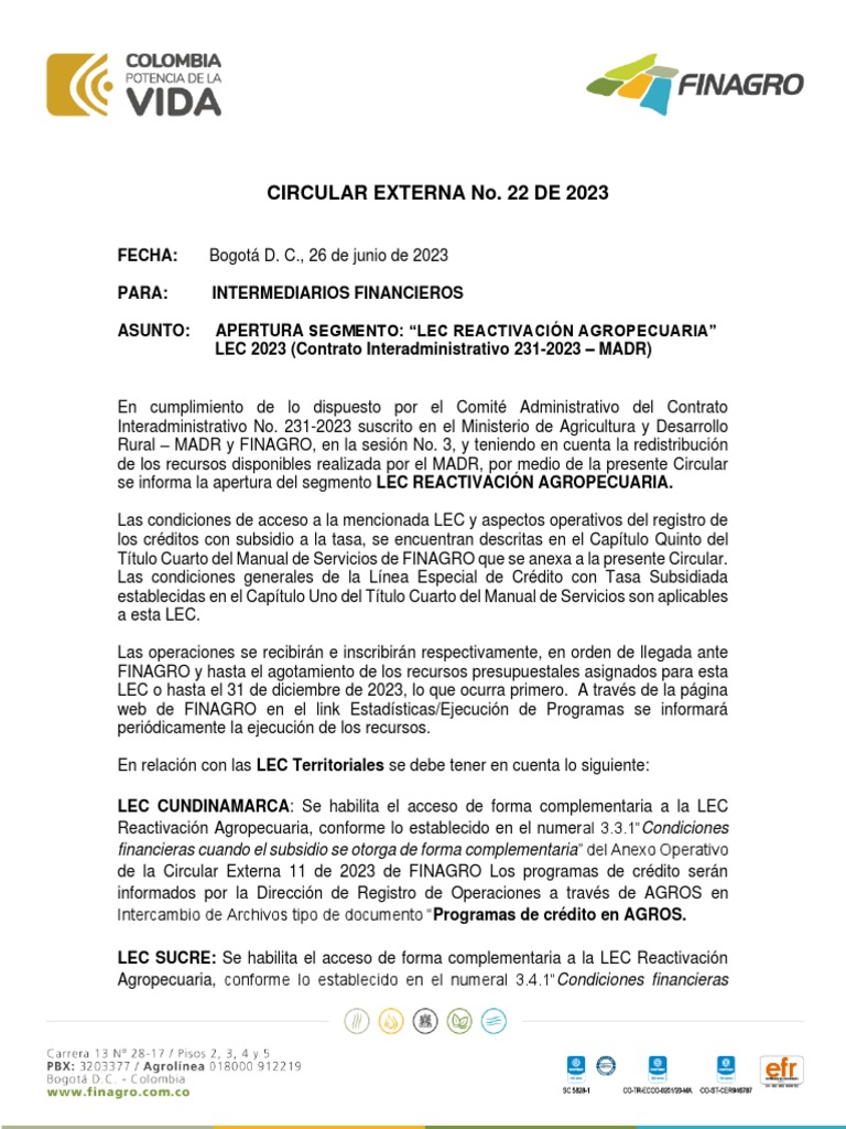 Circular Externa 22 de 2023 | PDF