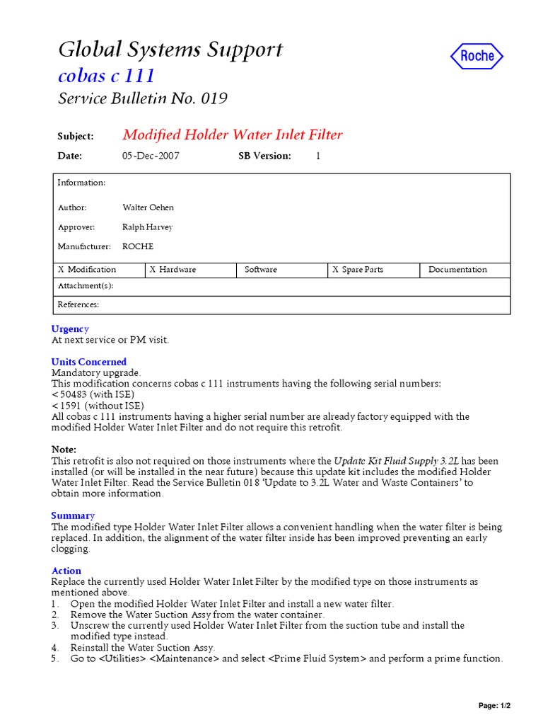 Modified Inlet Filter for cobas c 111 | PDF | Computing