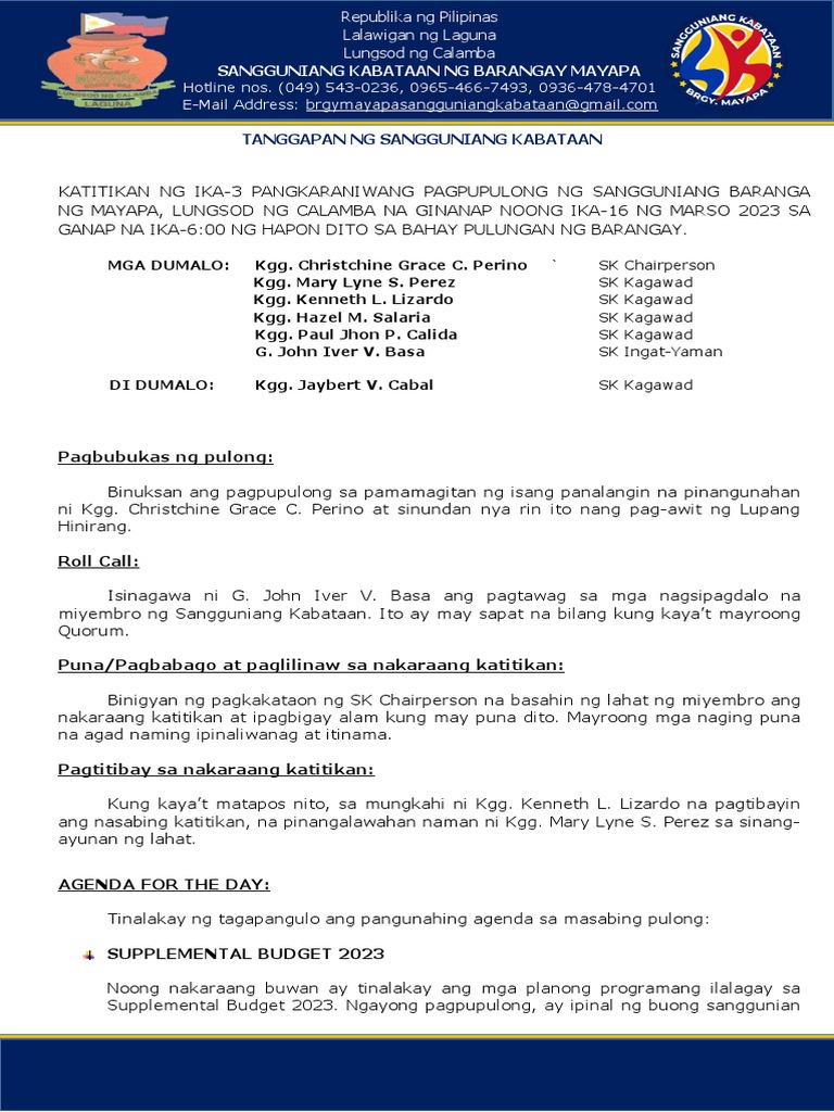 SK Minutes of Meeting | PDF