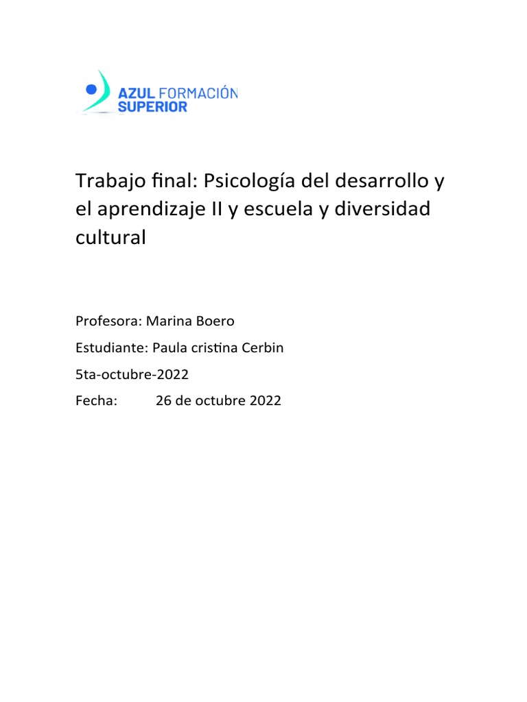 Trabajo Final Psicologia Del Desarrollo II | PDF | Enseñando | Sicología