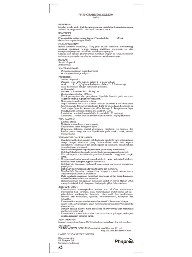 Brosur Phenobarbital Sodium Inj | PDF