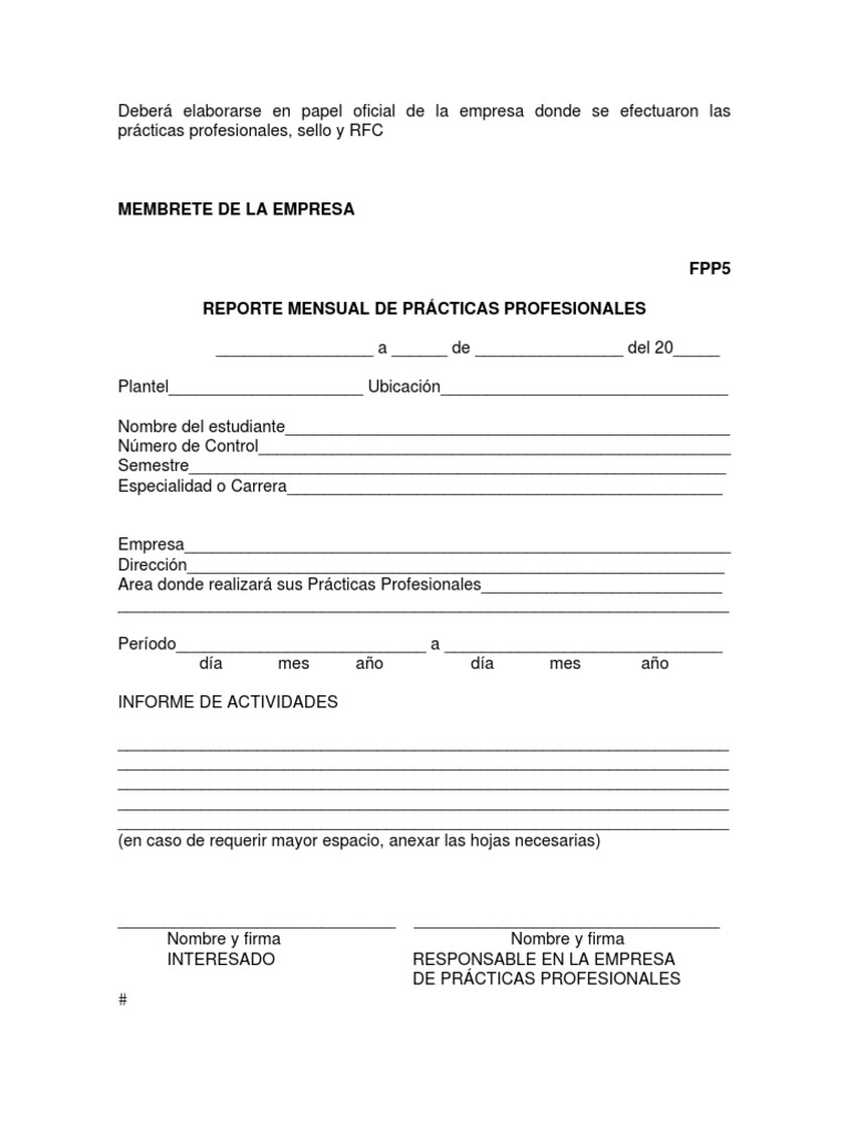 Reporte Mensual de Prácticas Profesionales | PDF