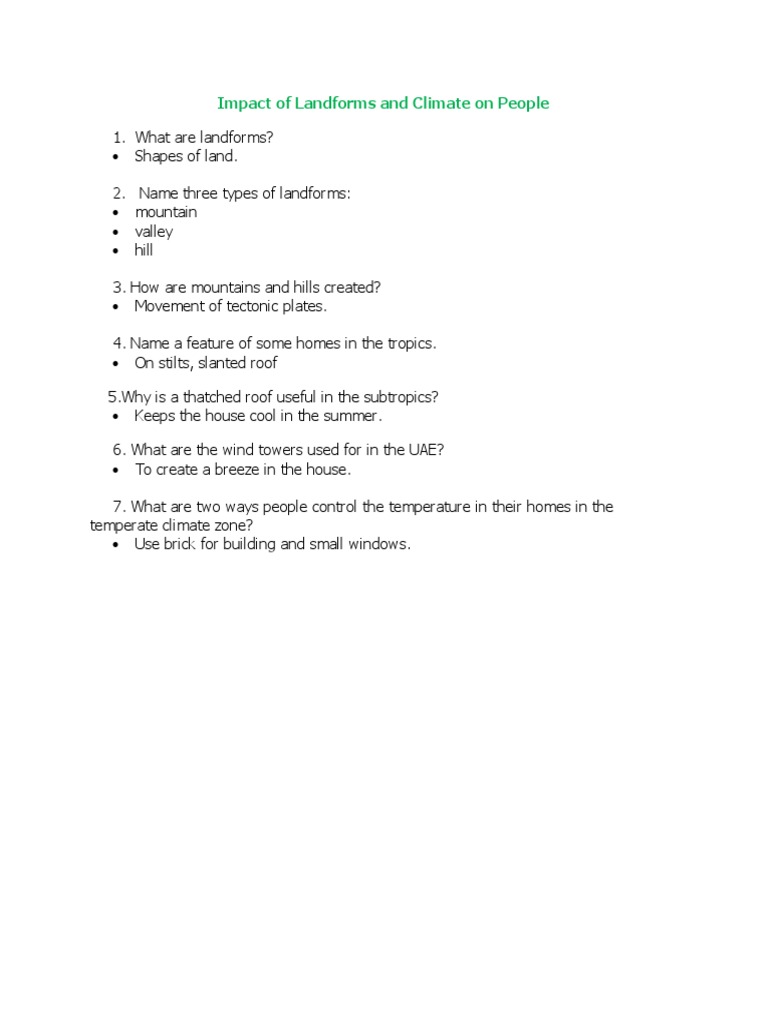 Notes - Impact of Landforms and Climate On People-1 | PDF