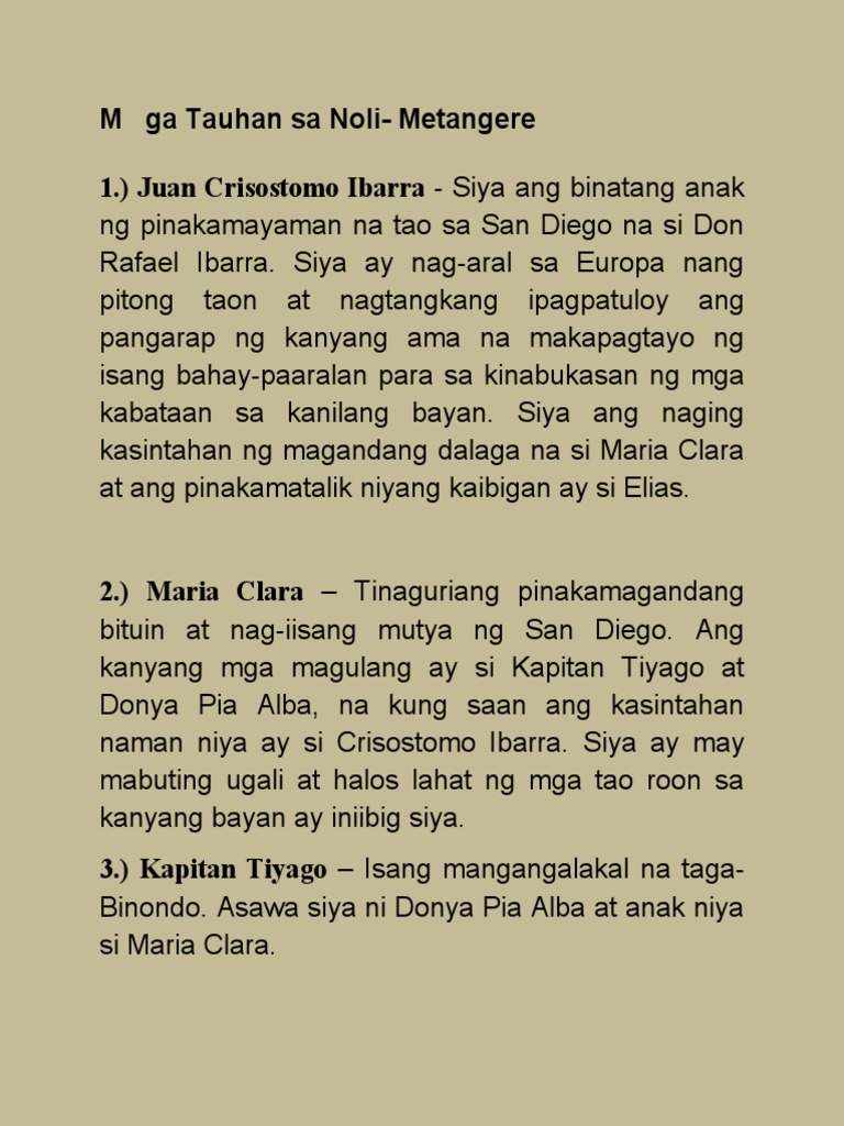 Mga Tauhan Sa Noli Me Tangere | PDF