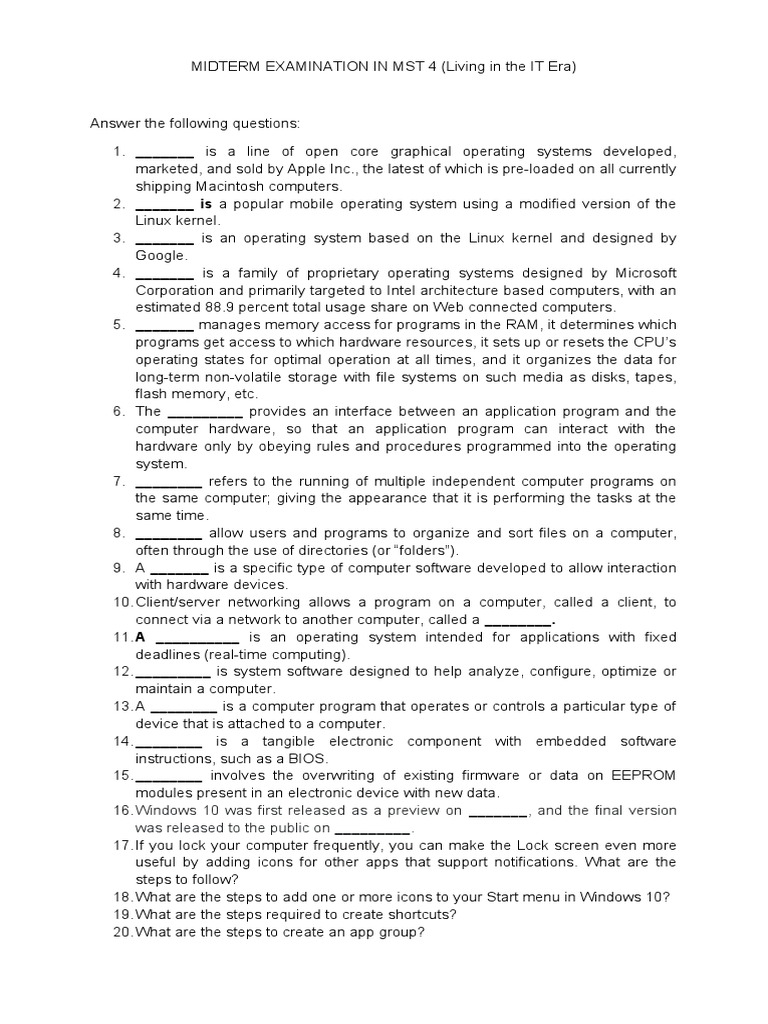 Midterm Exam in MST 4 | PDF | Operating System | Computer Data Storage