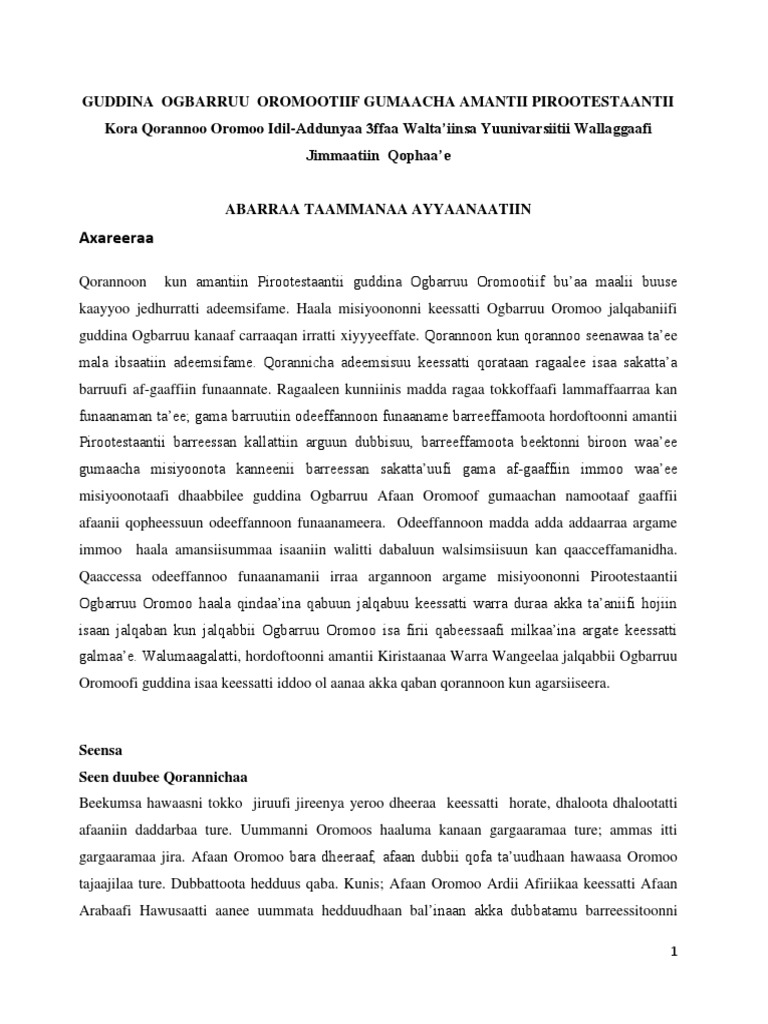 The Role of Protestant Missionary For The Development of Oromo ...