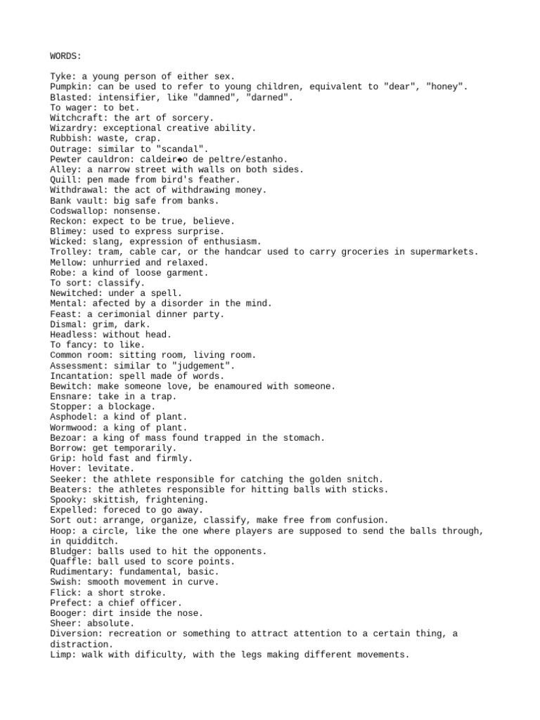 Harry Potter - Vocabulary | PDF