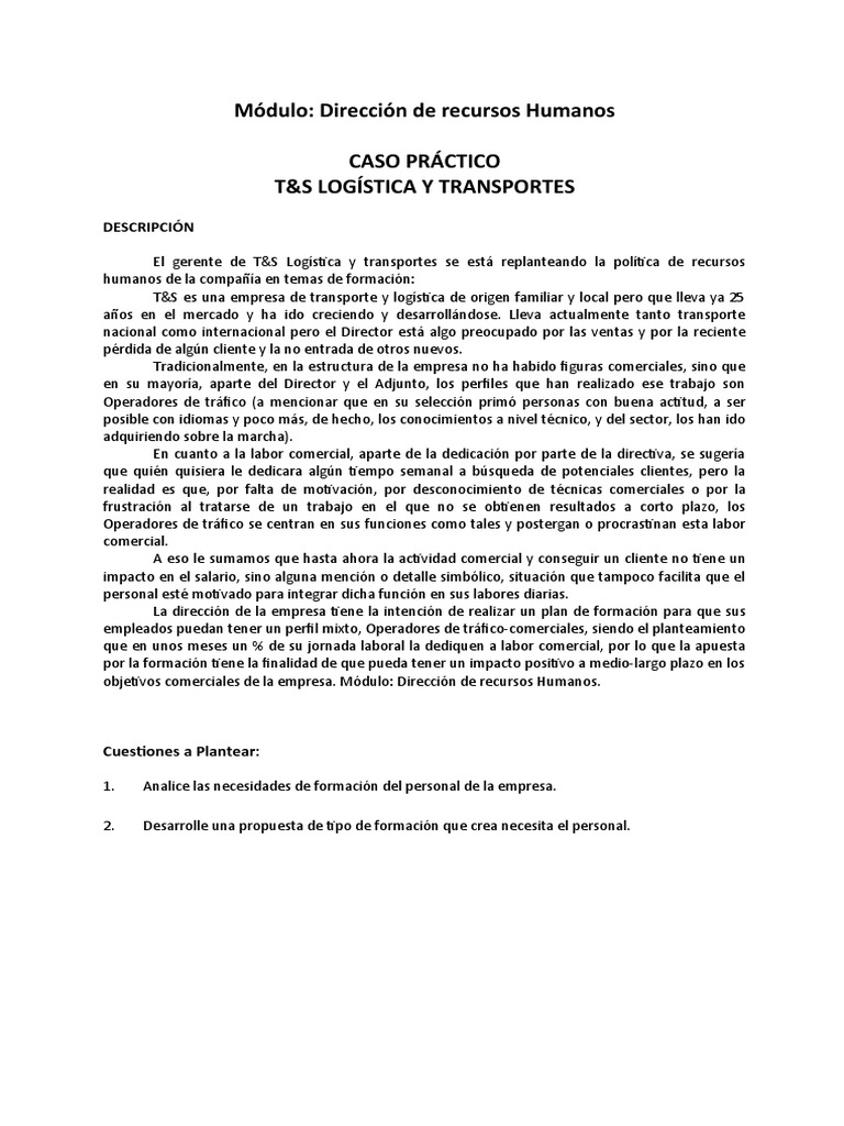Caso Práctico Recursos Humanos CAFF | PDF | Marketing | Logística
