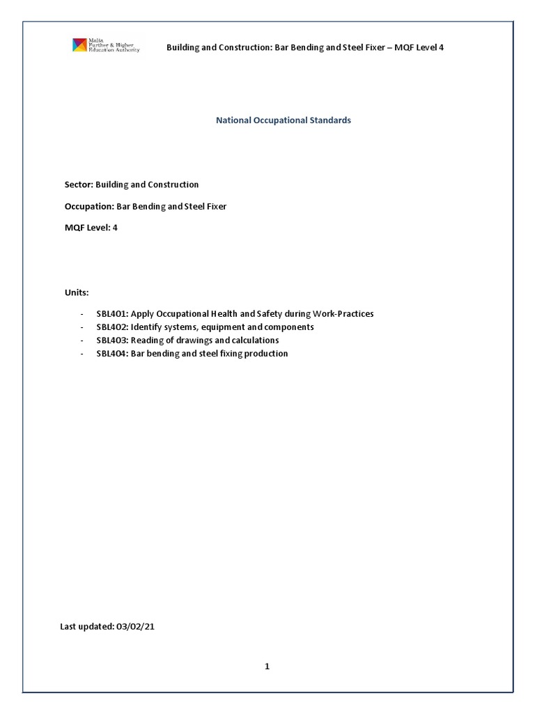 Advanced Bar Bender and Steel Fixer | PDF | Occupational Safety And ...