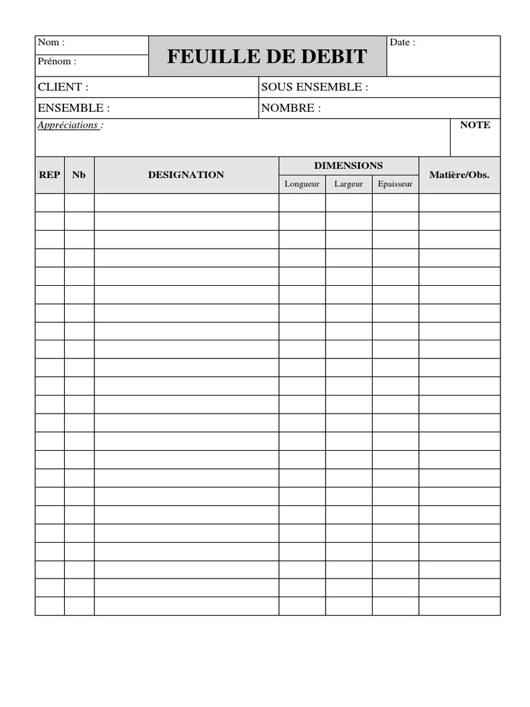 Feuille Debit Doc Type 1 | PDF