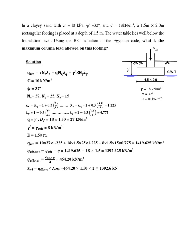 Bearing Capacity of Shallow Footings (Solved Example) | PDF Bearing Capacity of Shallow Footings (Solved Example) | PDF