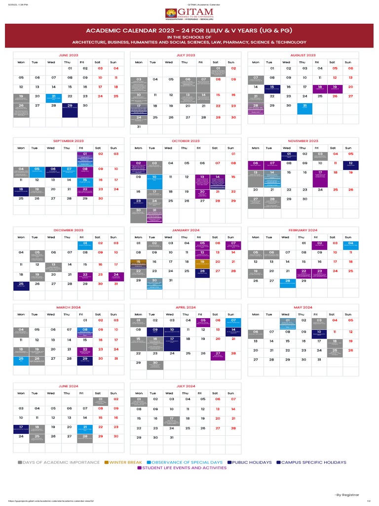 Academic Calendar For II, III, IV & V Years - AY2023-24 | PDF ...
