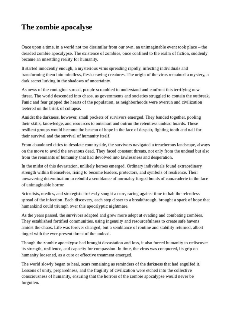 The Zombie Apocalypse | PDF | Apocalyptic And Post Apocalyptic Fiction