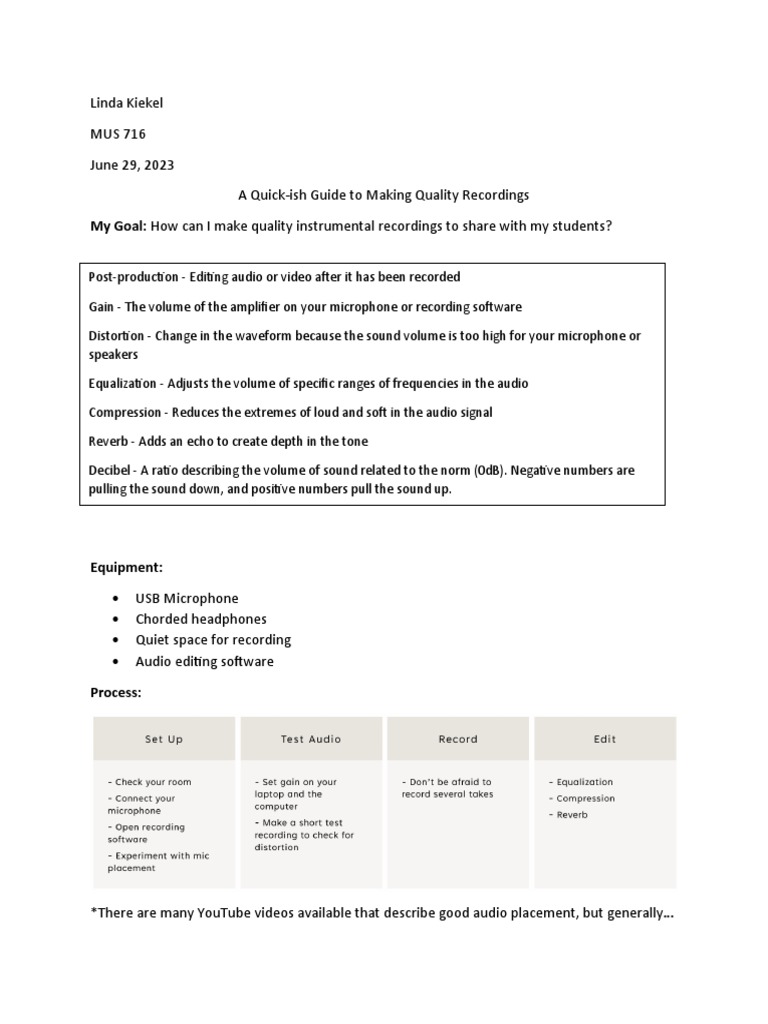 A Quickish Guide To Making Audio Recordings Handout | PDF