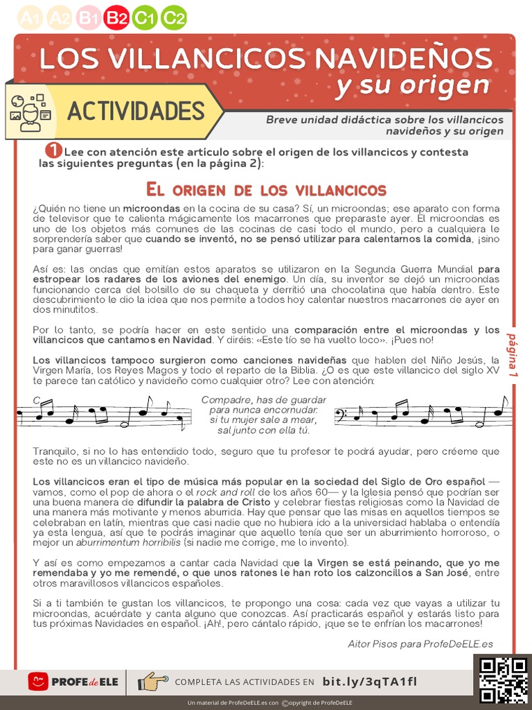 Villancicos - Actividades B2-C2 (v.1.0) | PDF | Villancicos | Navidad