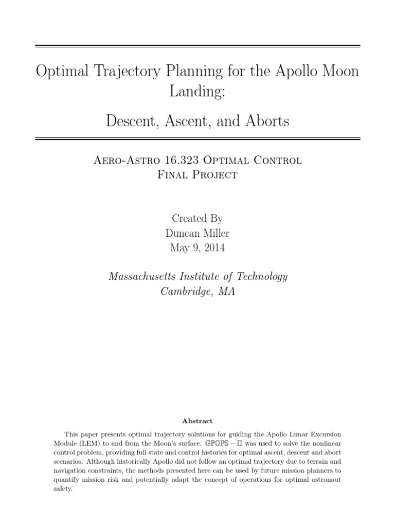 Optimal Apollo Moon Landing Trajectories | PDF | Apollo Lunar Module ...