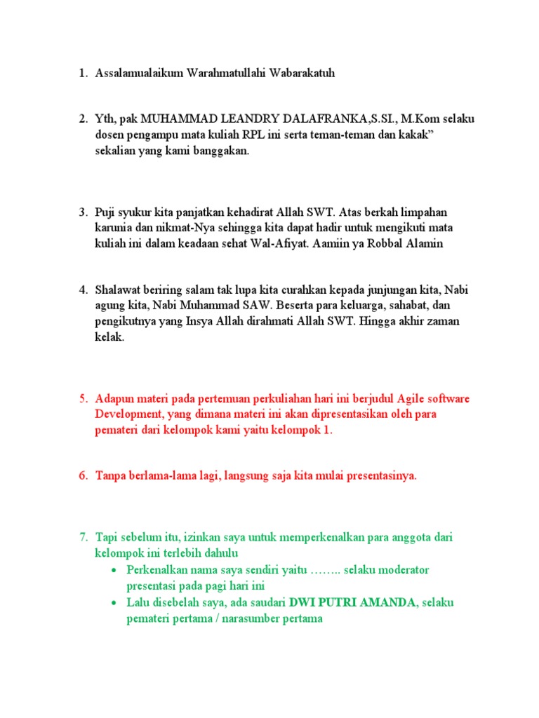 Mentahan Kata-Kata Untuk Jadi Moderator Presentasi MK RPL | PDF