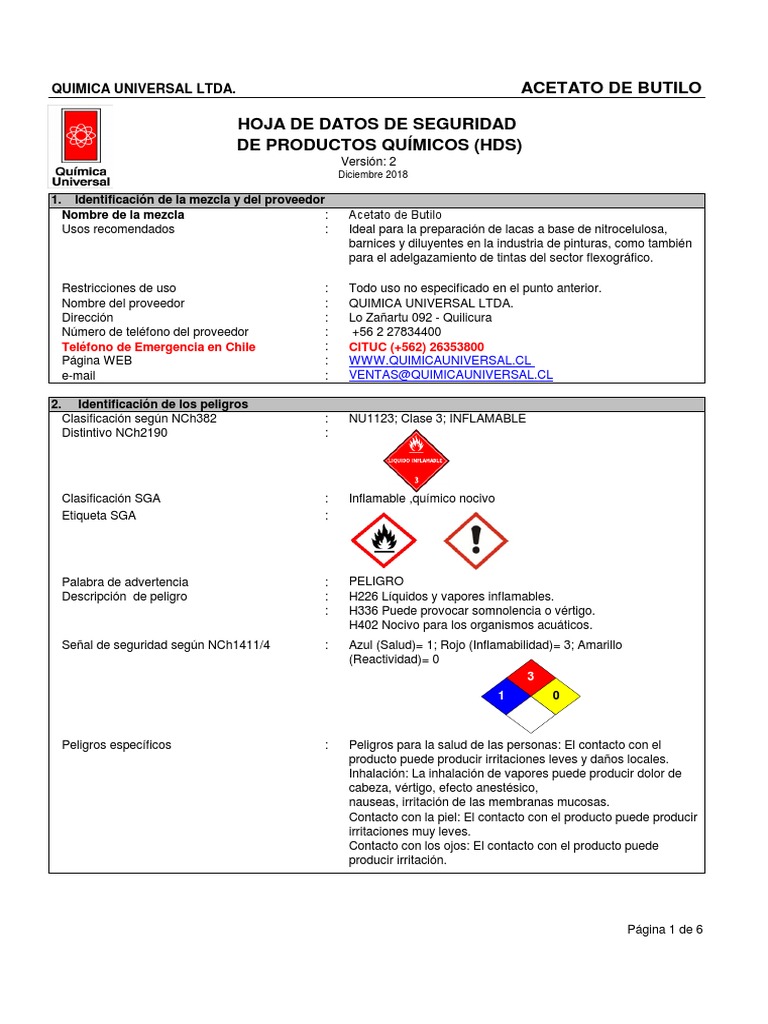 Acetato de Butilo | PDF | Agua | Incendios