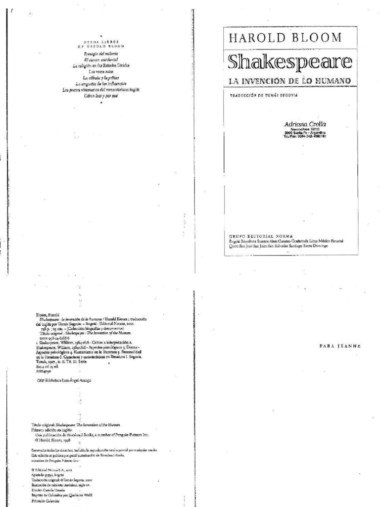 Bloom, Harold (2001) Shakespeare. La Invención de Lo Humano | PDF