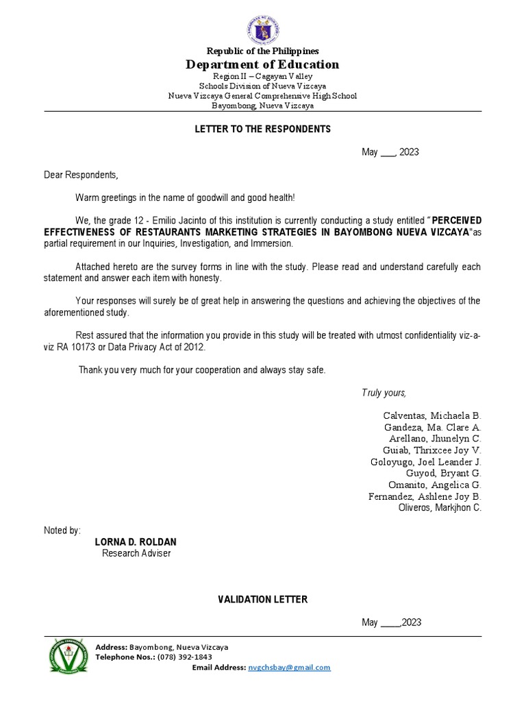 Validation Letter for Research Study | PDF