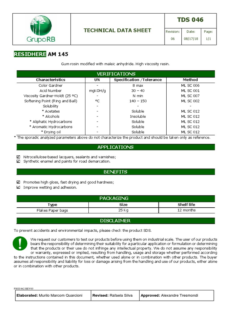 TDS-046-REV-06-RESIDHERE-AM-145 | PDF | Varnish | Solubility