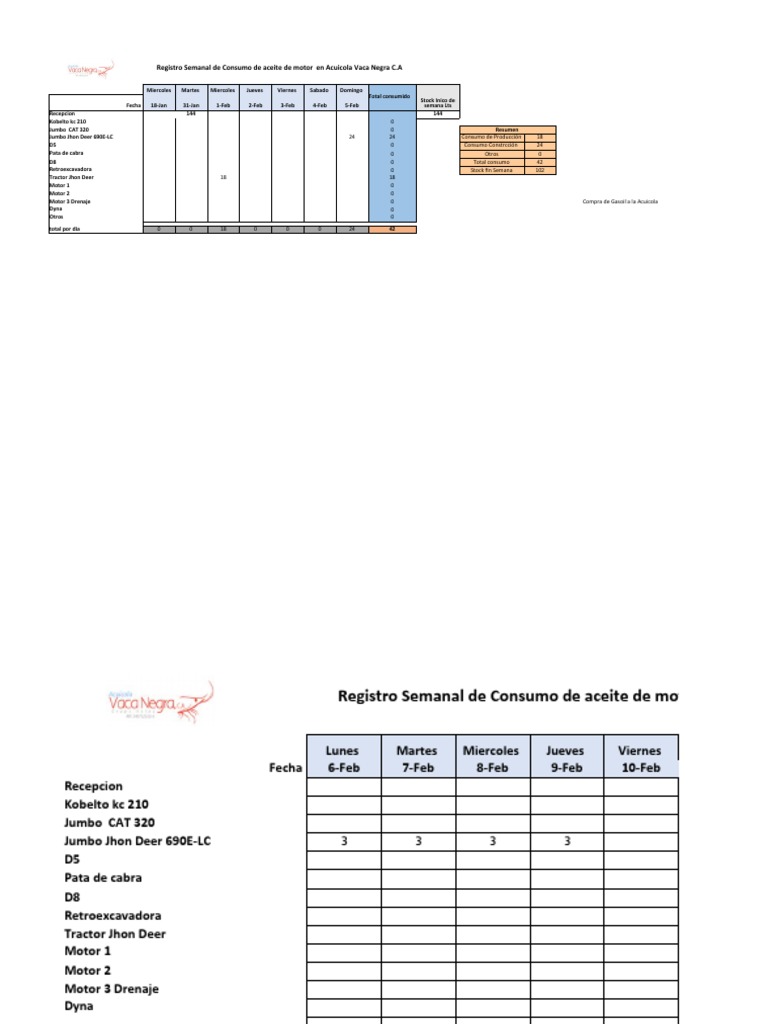 Registro De Consumo De Aceite De Motor Pdf Regulación Cantidades