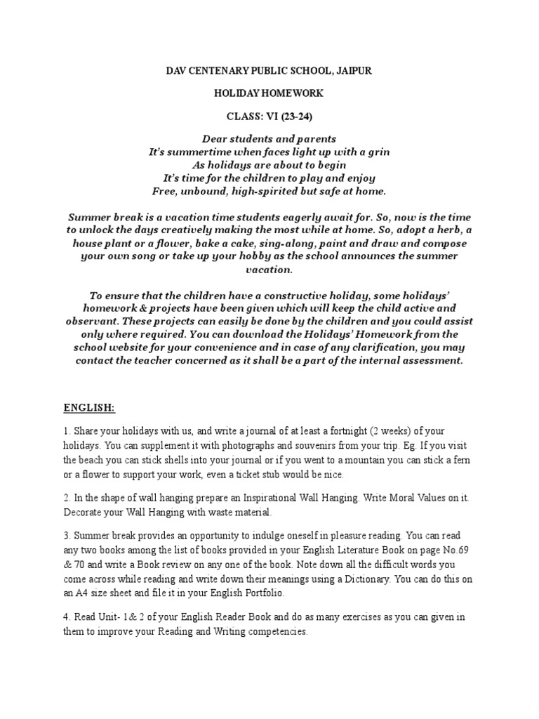 HHW - Class 6 (23-24) | PDF | Books