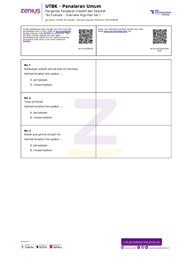 Tes Evaluasi - Overview Argumen Set 1 - 002063 Tes Evaluasi - Overview ...