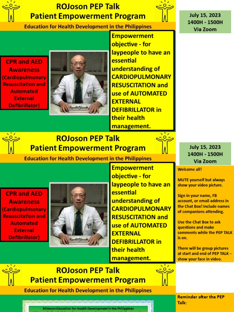 ROJoson PEP Talk: CPR and AED Awareness | PDF | Cardiopulmonary ...