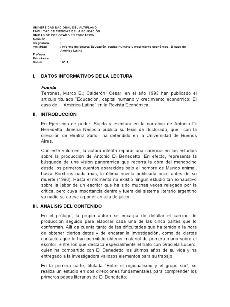 Modelo Informe Lectura Pdf Escritores Novelas 0847