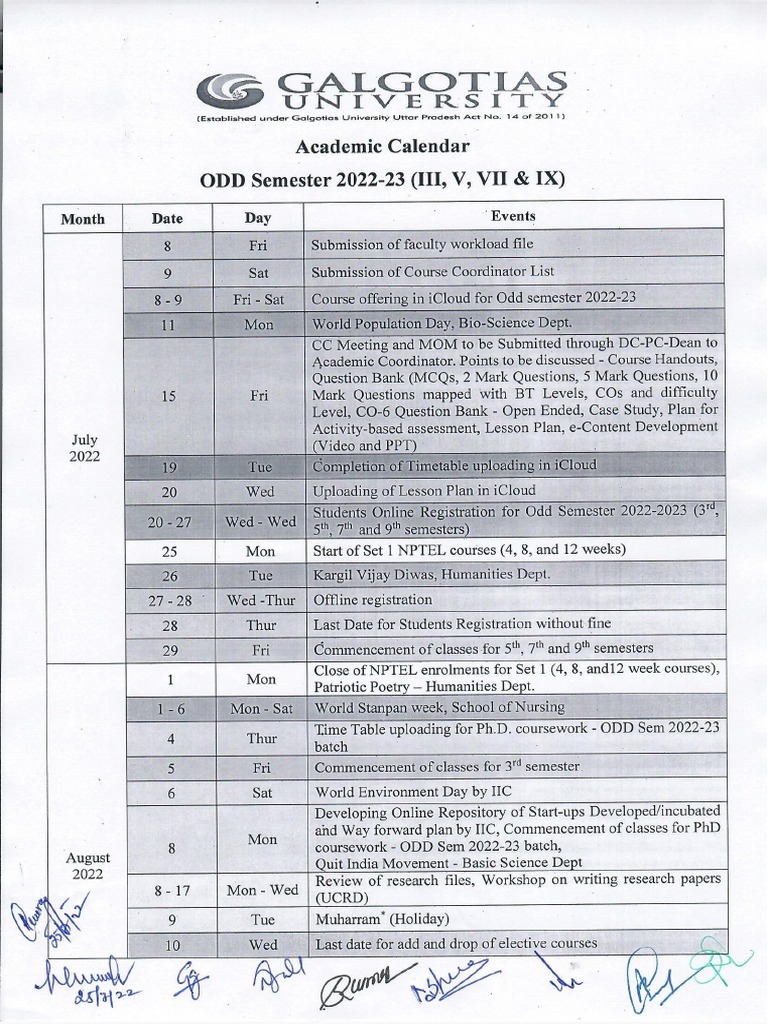 Academic Calendar-ODD Semester 2022-2023 | PDF