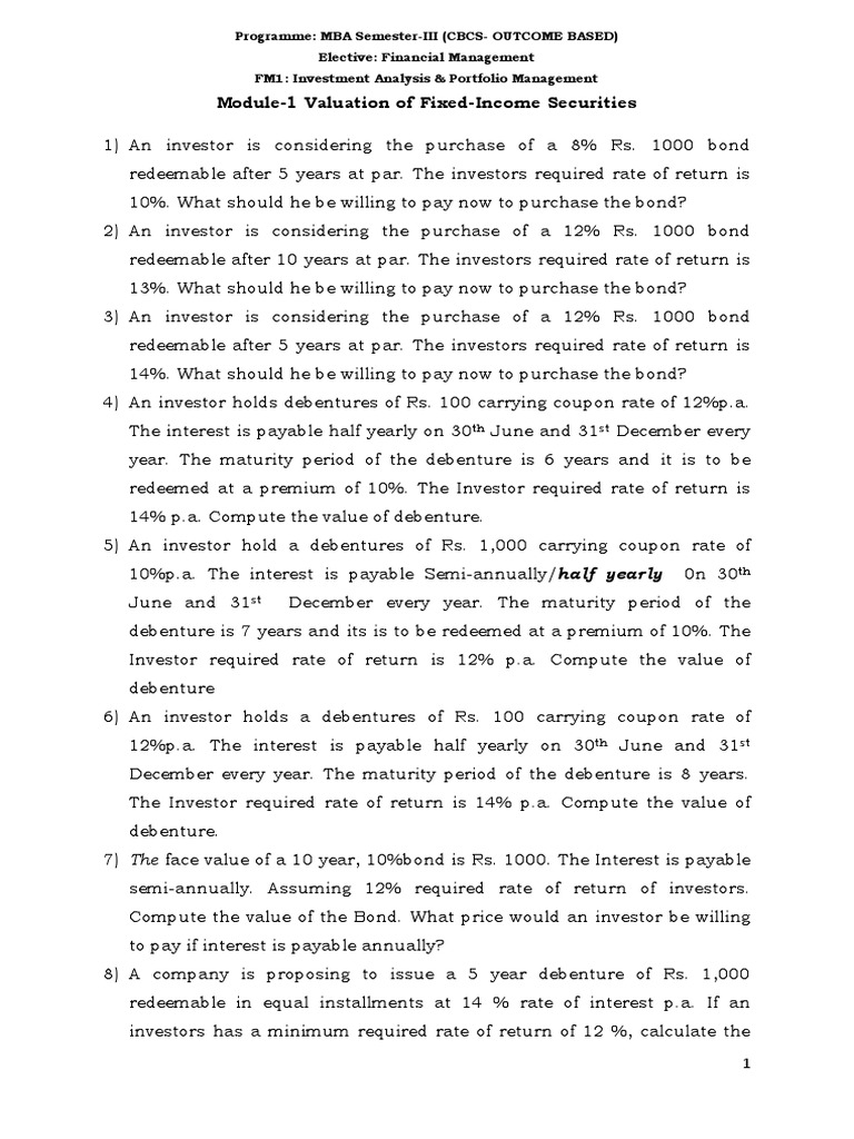 Module-1 IAPM Valuation of Fixed-Income Securities | PDF | Bonds (Finance) | Yield (Finance)