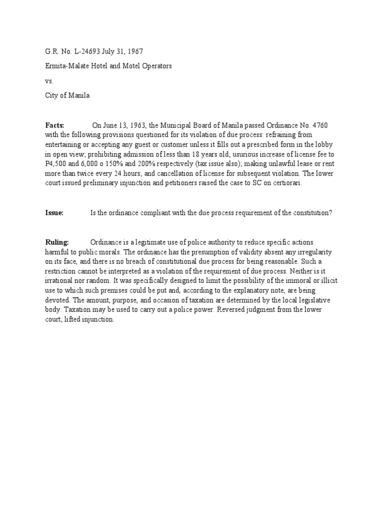 Ermita-Malate Hotel and Motel Operators vs. City of Manila - G.R. No. L-24693 July 31, 1967 | PDF
