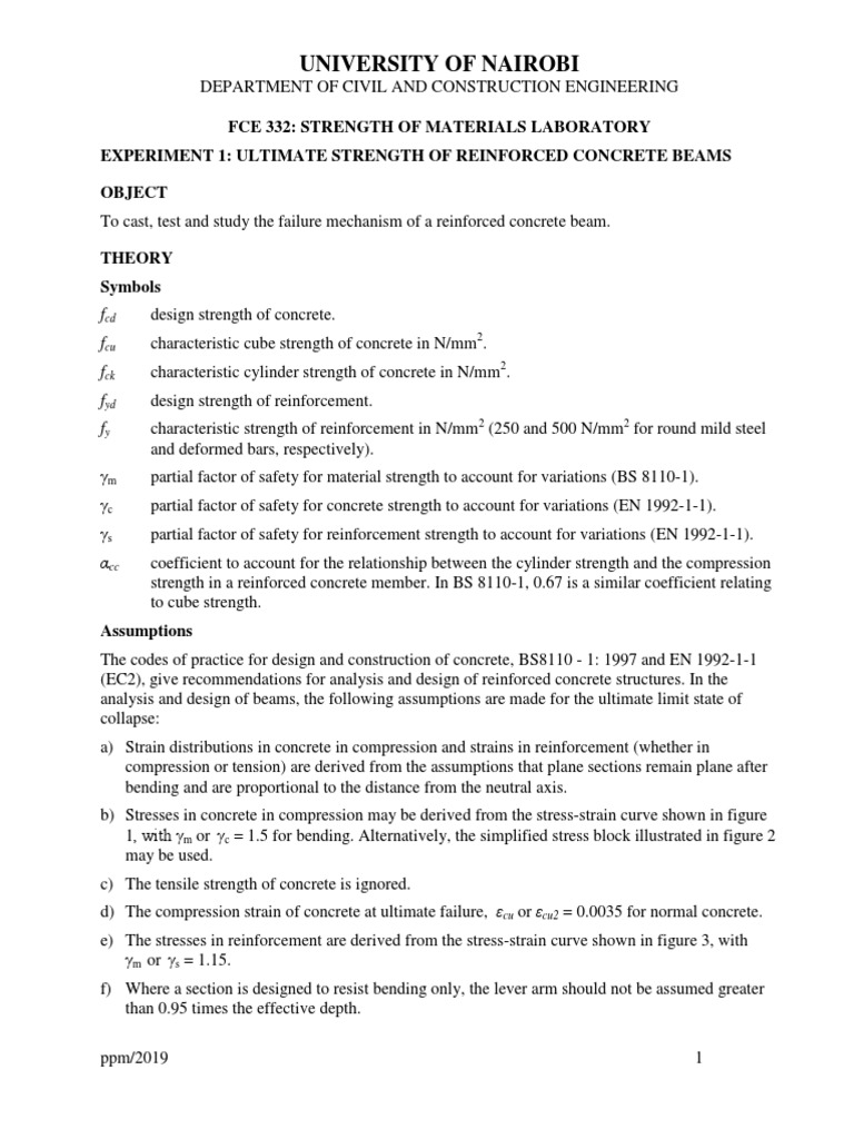 Lab Sheet For Ultimate Strength of Reinforced Concrete Beams | PDF ...