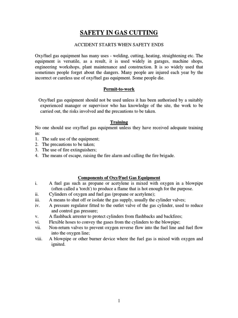 Safety in Gas Cutting | PDF | Gases | Industrial Processes