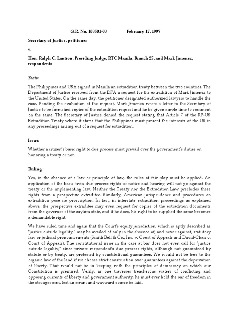 4 - GR No.139465-Secretary of Justice V Lantion | PDF | Extradition ...