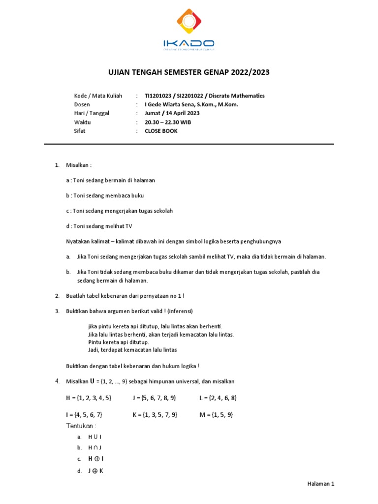Uts Genap 2023 (Matdis) Ma | PDF