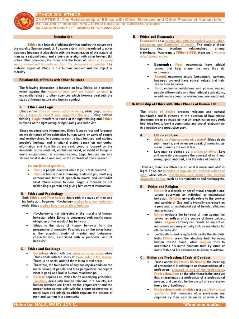 Ethics 203 - Chapter 3 | PDF | Morality | Thought