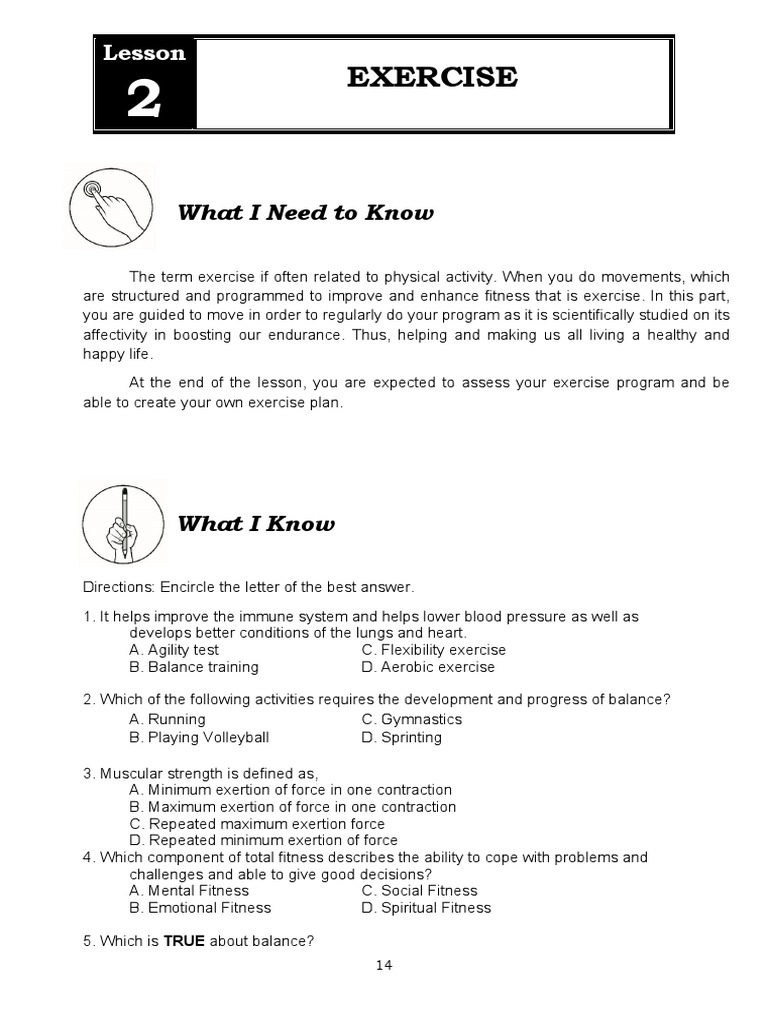 PE10 - q3 - Lesson 2 EXERCISE Language Checked - v2 | PDF | Physical Fitness | Strength Training
