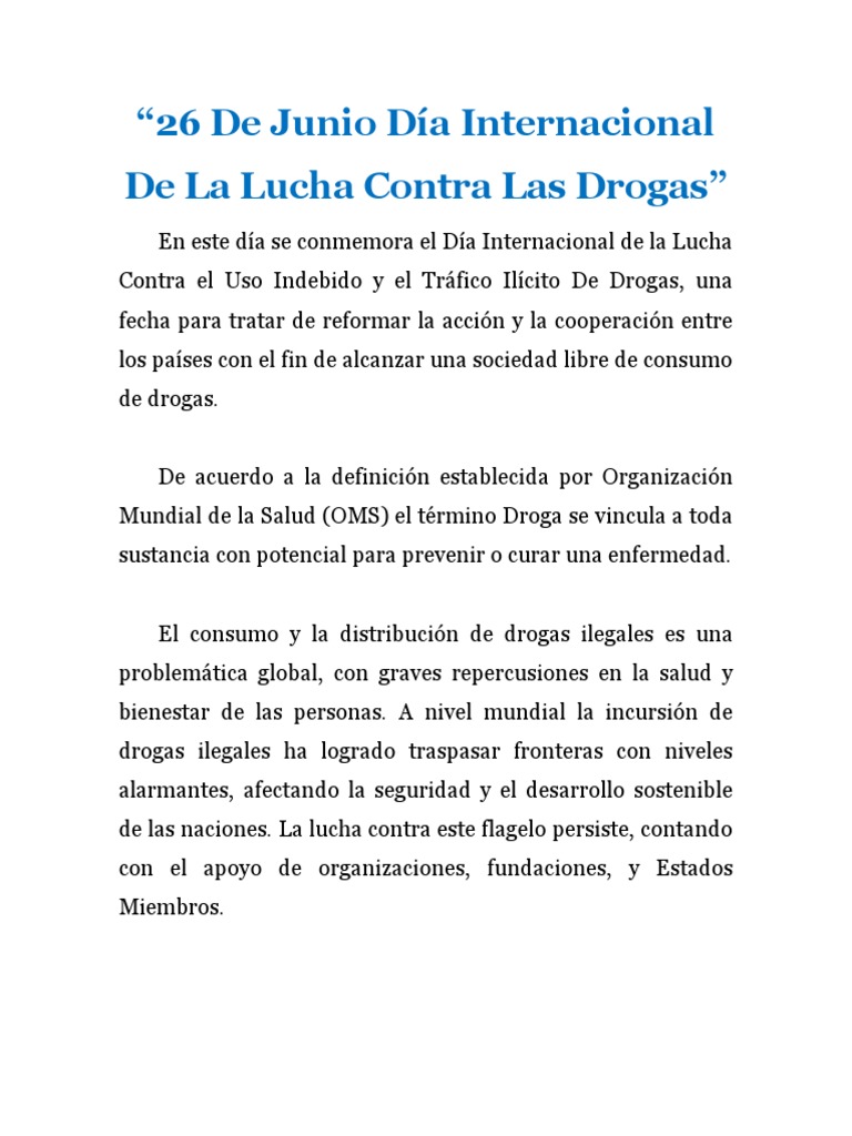 26 de Junio Día Internacional de La Lucha Contra Las Drogas | PDF